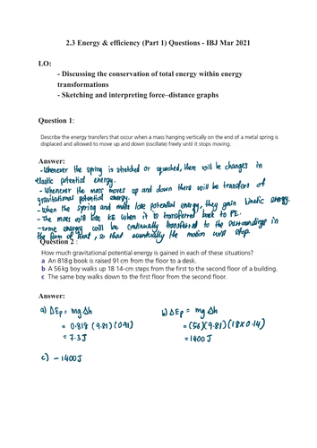 IBDP Physics 2.3 Work, Energy, Power | Teaching Resources