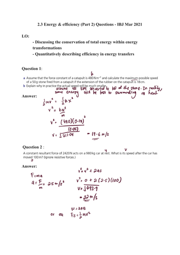 IBDP Physics 2.3 Work, Energy, Power | Teaching Resources