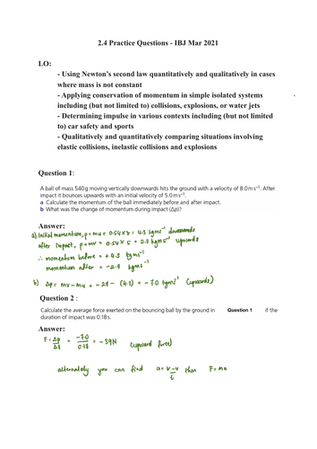 IBDP Physics 2.4 Momentum and Impulse | Teaching Resources