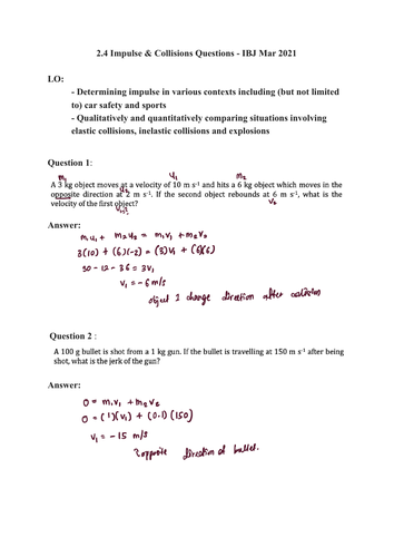 IBDP Physics 2.4 Momentum and Impulse | Teaching Resources