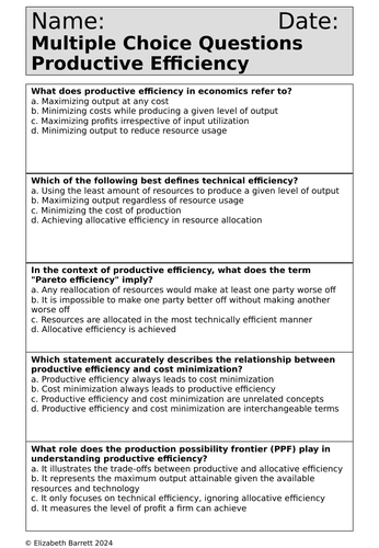A Level Economics - Question Worksheets - Theme 3.4 - Productive ...