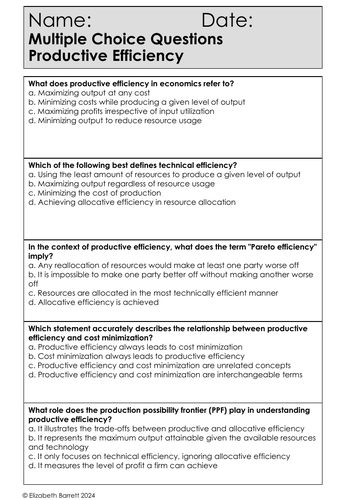 A Level Economics - Question Worksheets - Theme 3.4 - Productive ...