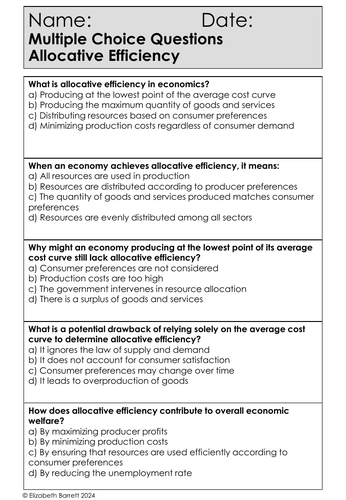 A Level Economics - Question Worksheets - Theme 3.4 - Allocative ...