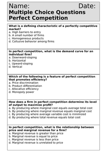 A Level Economics - Question Worksheets - Theme 3.4 - Perfect ...