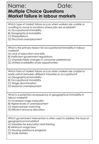 A Level Economics - Question Worksheets - Theme 3.5 -Market Failure in ...