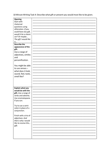 Ten Minute Writing Task - differentiated | Teaching Resources