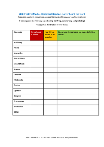 Reciprocal Reading - Promote Literacy in Creative iMedia R093 - Never ...