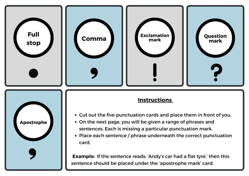 Punctuation Matching Game// Activity: Lesson Starter Primary / E3 ...