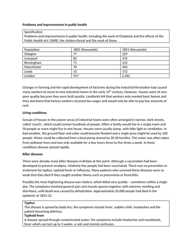 Public Health 1848-1860 – Medicine Part 1 - IGCSE History – Paper 2 ...