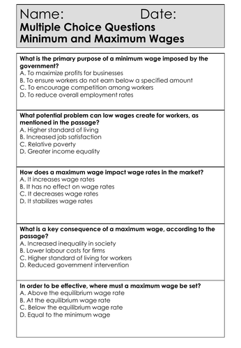 A Level Economics - Question Worksheets - Theme 3.6 - Minimum and ...