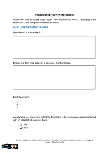 Franchising | Activity Worksheet and Video | Teaching Resources