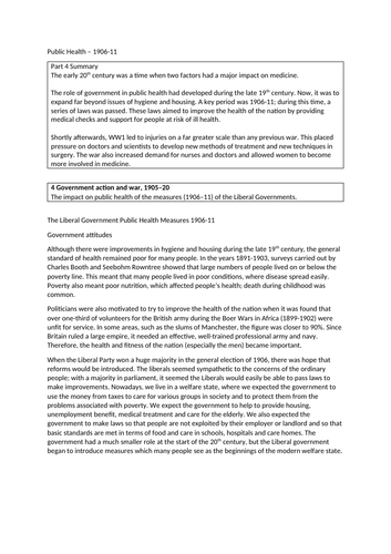 Public Health – 1905-20 – Medicine Part 4 - IGCSE History – Paper 2 ...