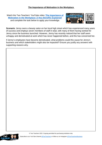 The Importance of Motivation in the Workplace | Activity Worksheet and ...