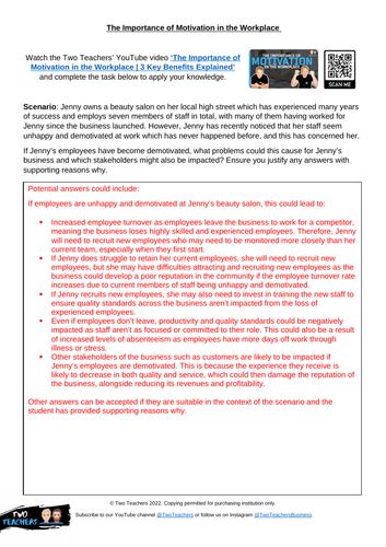 The Importance of Motivation in the Workplace | Activity Worksheet and ...
