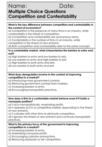 A Level Economics - Worksheets - Theme 3.6 - Competition and ...