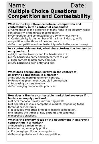 A Level Economics - Worksheets - Theme 3.6 - Competition and ...