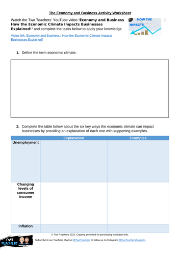 The Economy and Business | Activity Worksheet and Video | Teaching ...