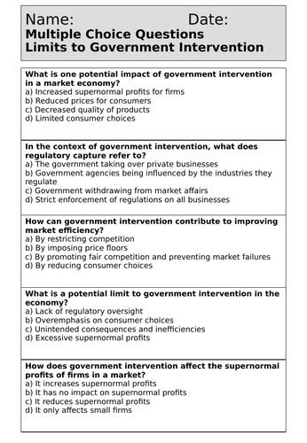 A Level Economics - Worksheets - Theme 3.6 - Limits to government ...