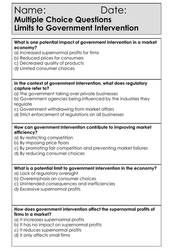 A Level Economics - Worksheets - Theme 3.6 - Limits to government ...