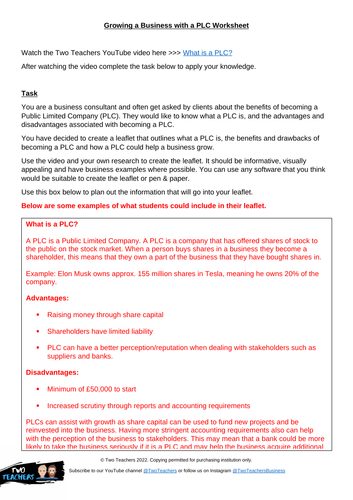 Public Limited Companies | Activity Worksheet and Video | Teaching ...