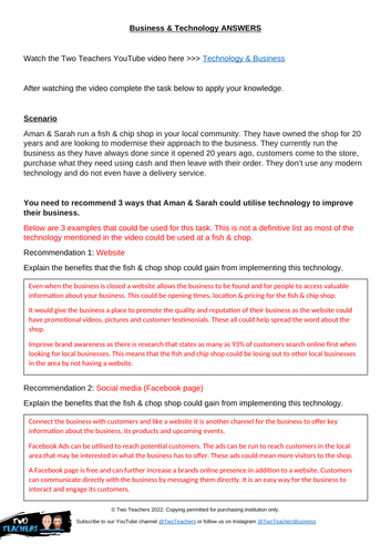 Technology and Business | Activity Worksheet and Video | Teaching Resources