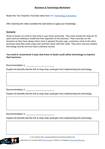 Technology and Business | Activity Worksheet and Video | Teaching Resources