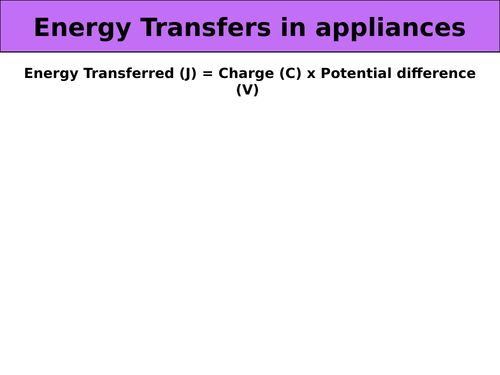 Energy, Charge, potential difference calcualtions | Teaching Resources