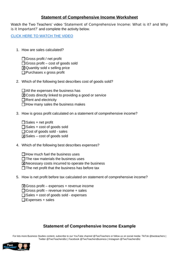 Statements of Comprehensive Income | Activity Worksheet and Video ...