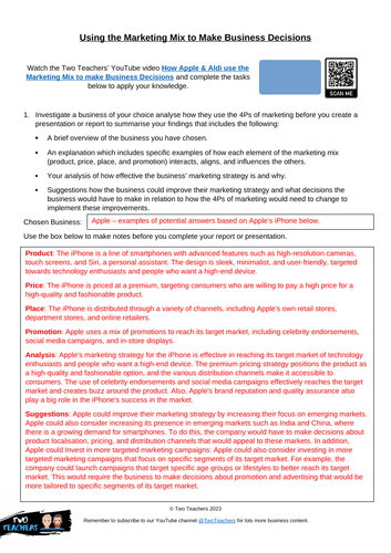 The Marketing Mix and Decision Making | Activity Worksheet and Video ...