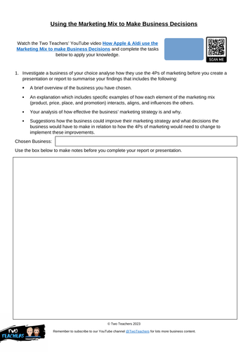 The Marketing Mix and Decision Making | Activity Worksheet and Video ...