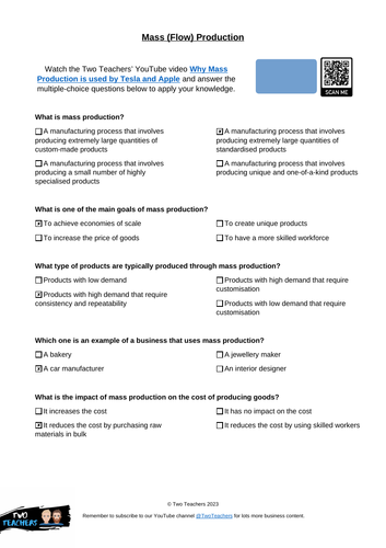Mass Production | Activity Worksheet and Video | Teaching Resources