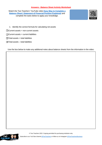 Balance Sheets | Activity Worksheet and Video | Teaching Resources