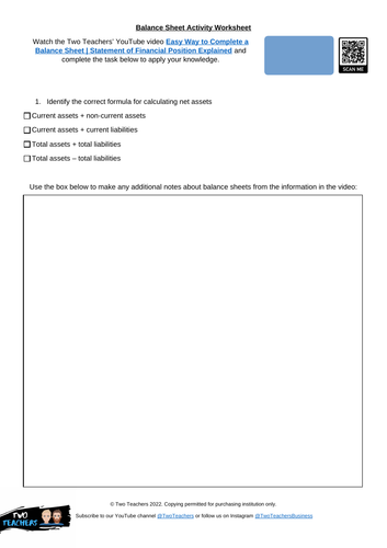 Balance Sheets | Activity Worksheet and Video | Teaching Resources