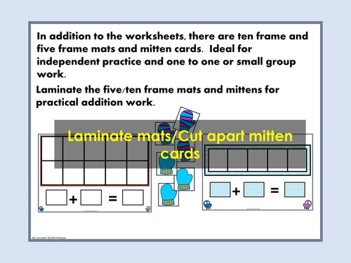 Addition within 10 Worksheets Ten Frame Mittens Winter | Teaching Resources