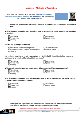 Methods of Promotion | Activity Worksheet and Video | Teaching Resources
