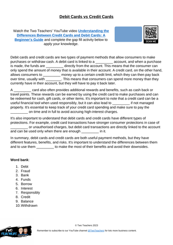 Debit Cards and Credit Cards | Activity Worksheet and Video | Teaching ...
