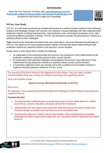 Job Production | Activity Worksheet and Video | Teaching Resources