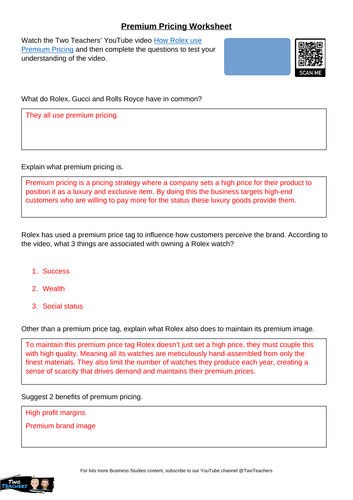 Premium Pricing | Activity Worksheet and Video | Teaching Resources