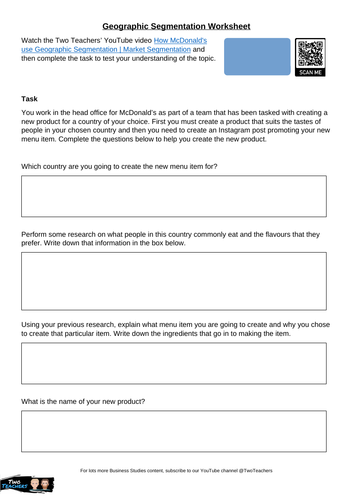 Geographic Segmentation | Activity Worksheet and Video | Teaching Resources