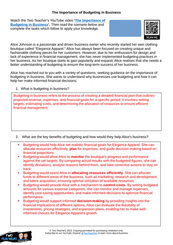 The Importance of Budgeting in Business | Activity Worksheet and Video ...