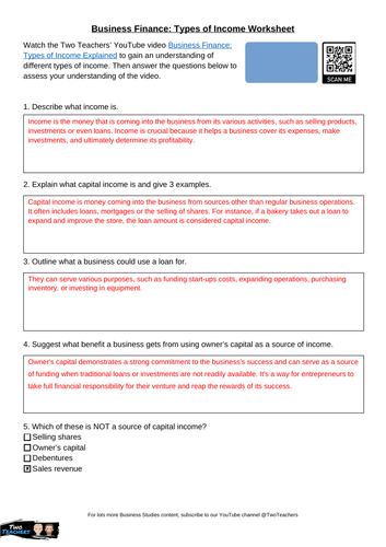 Types of Income | Activity Worksheet and Video | Teaching Resources
