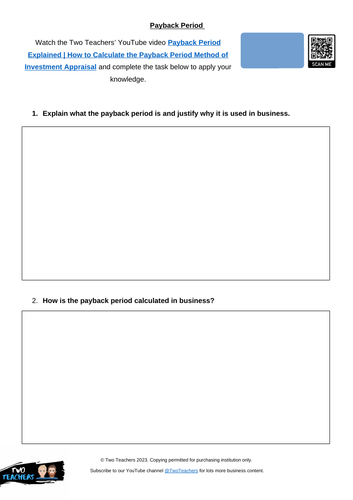 Payback Period | Activity Worksheet and Video | Teaching Resources