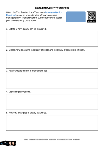 Managing Quality | Activity Worksheet and Video | Teaching Resources