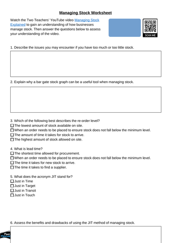 Managing Stock | Activity Worksheet and Video | Teaching Resources
