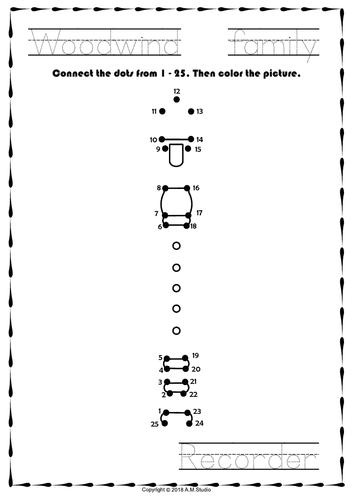 Free Musical Instruments Dot to dot Worksheets | Teaching Resources