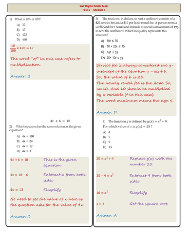 SAT Math test prep | Teaching Resources