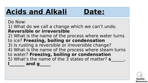KS3 SEN/Low Ability Acids and Alkalis Lesson | Teaching Resources