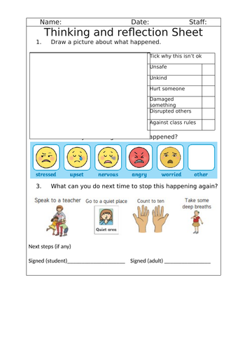 Think/Reflection emotions behaviour sheet | Teaching Resources