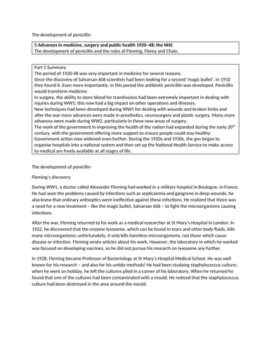 Penicillin – Medicine Part 5 - IGCSE History – Paper 2 | Teaching Resources
