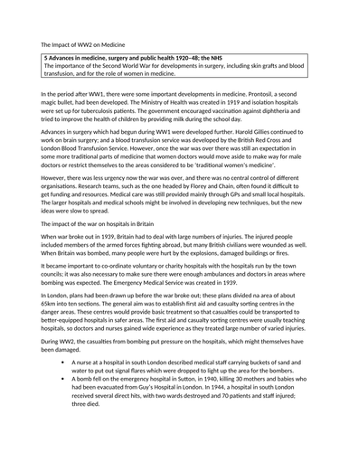 WW2 – Medicine Part 5 - IGCSE History – Paper 2 | Teaching Resources